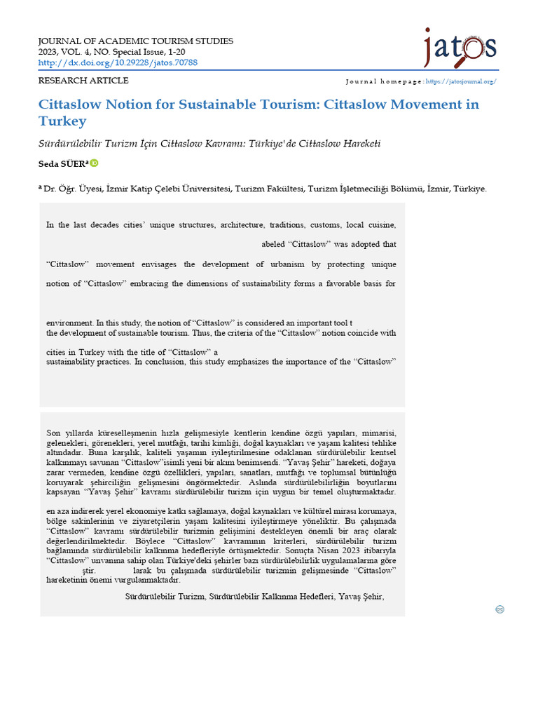 Cittaslow Movement and Sustainable Tourism in Turkey | PDF ...