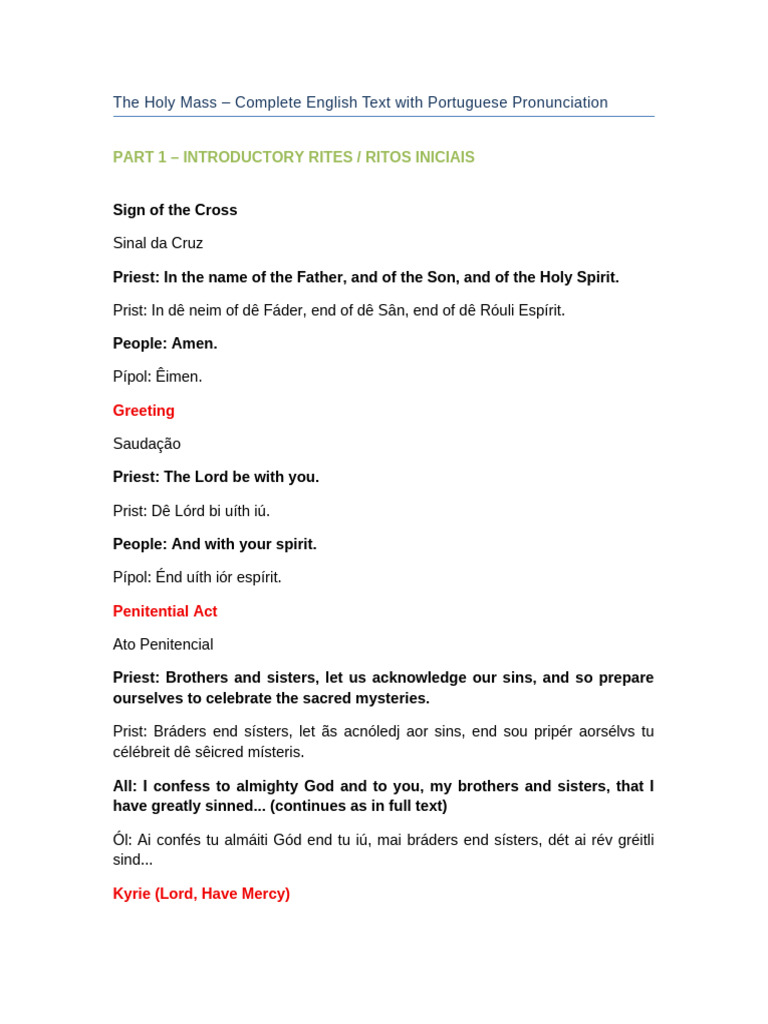 Holy Mass Part1 Introductory Rites | PDF | Lord's Prayer | Worship