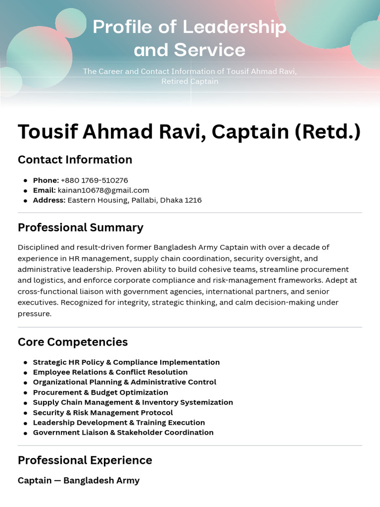 Tousif Ahmad Ravi, Captain (Retd.) - 20251101 - 071748 - 0000 | PDF ...
