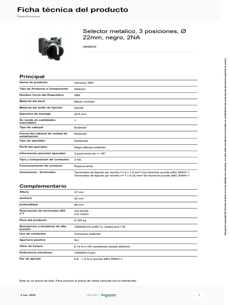 Schneider Selector Metalico 3 Posiciones | PDF | Tornillo