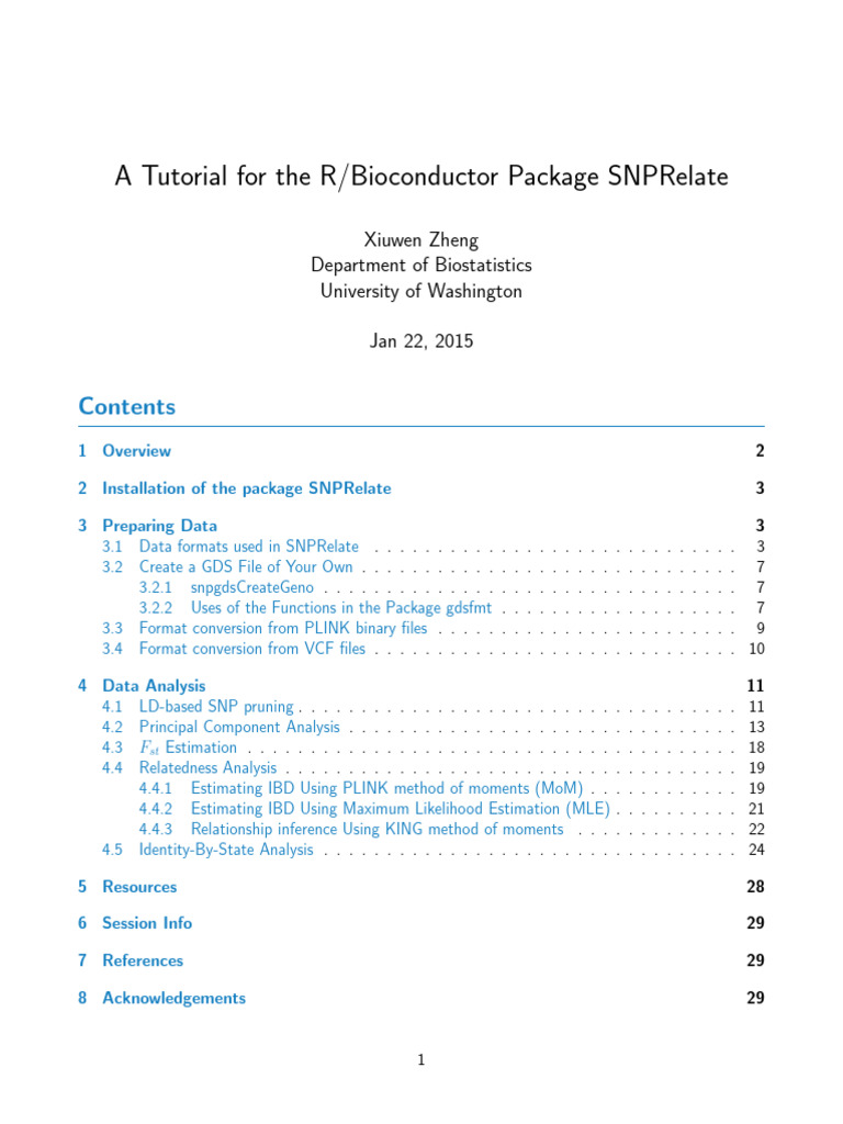 A Tutorial For The R - Bioconductor Package SNPRelate | PDF | Single ...