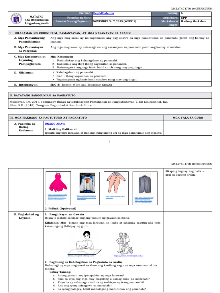 DLL Matatag - Epp 5 q3 w1 | PDF