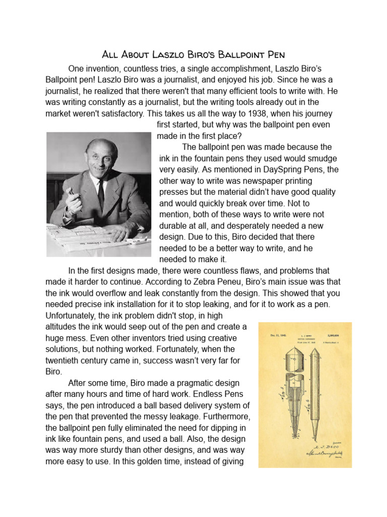All About Laszlo Biro's Ballpoint Pen | PDF | Pen | Portable Tools