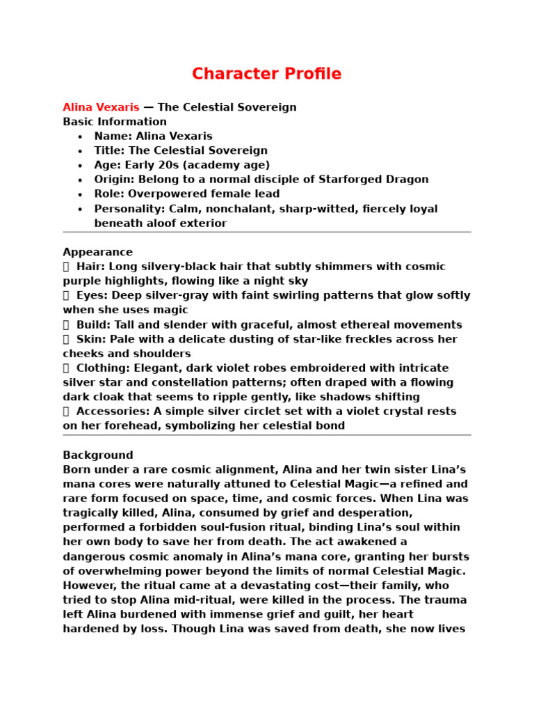 Alina Vexaris: Celestial Sovereign Profile | PDF | Qi | Energy ...