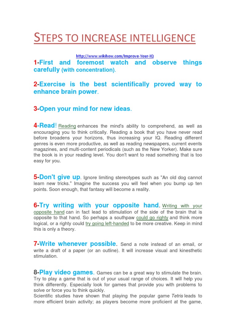 Steps To Increase Intelligence From | PDF | Intelligence Quotient | Memory