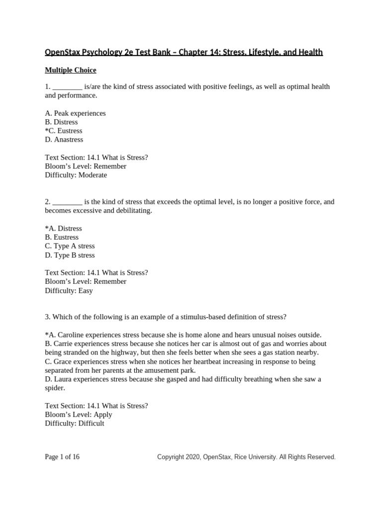 OS - Psychology 2e TestBank - Ch14 | PDF | Stress (Biology ...