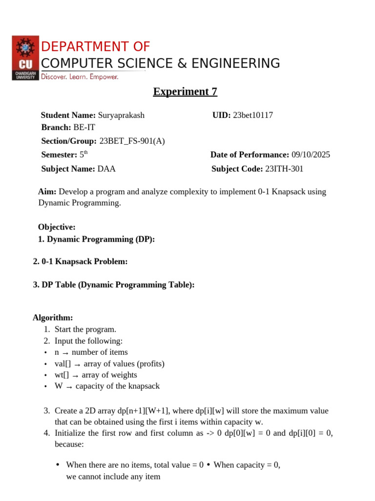 DAA exp 7 udit | PDF | Computing | Computer Science