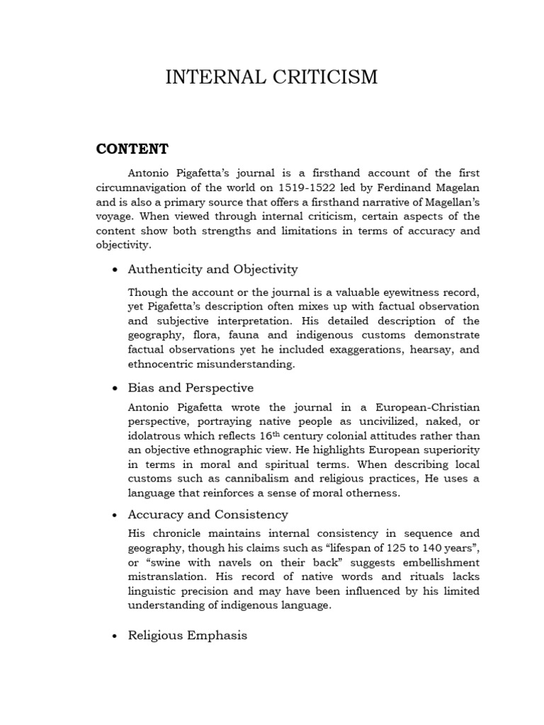 Internal Criticism Content and Tone | PDF