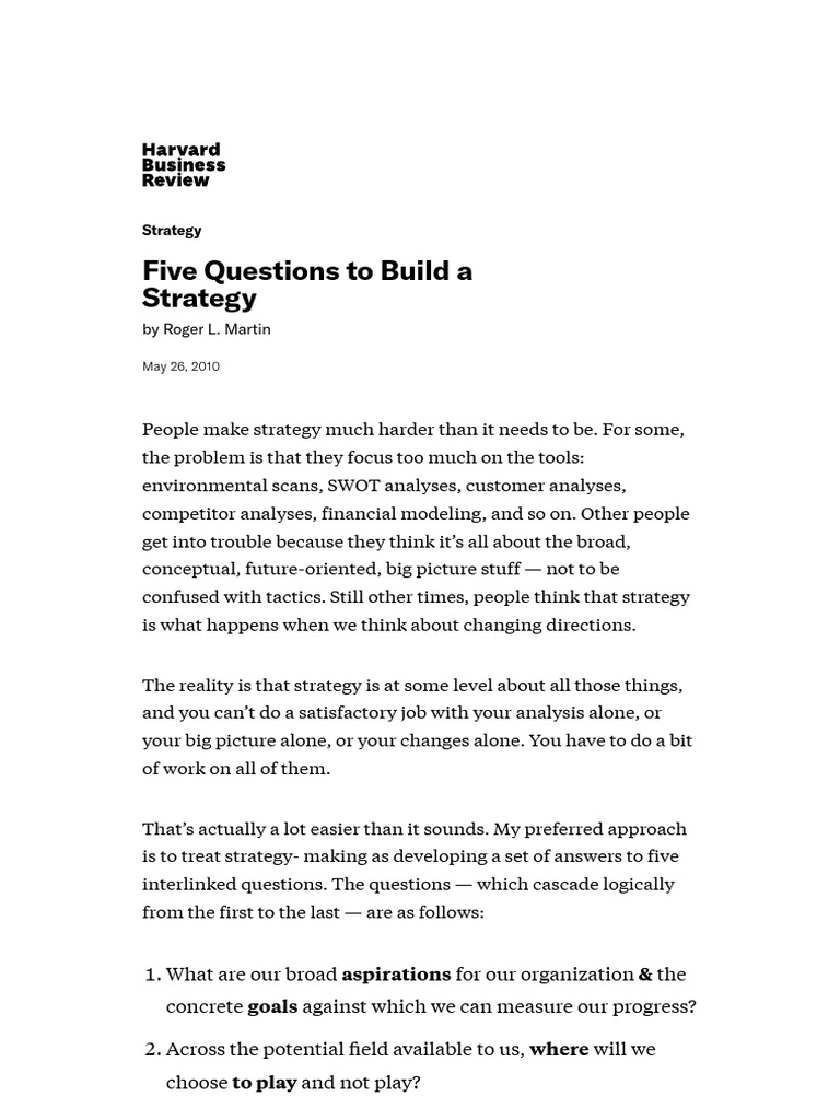 Five Key Questions for Effective Strategy | PDF