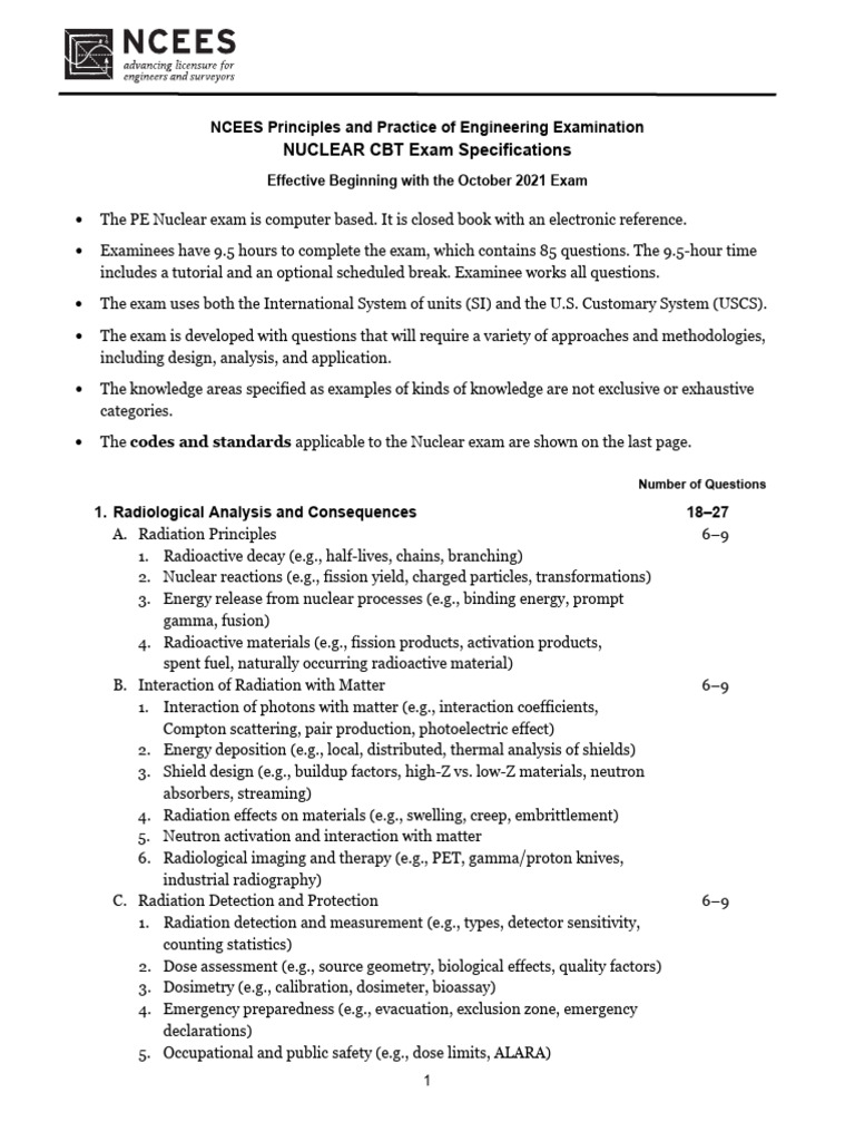 PE Nuclear Exam Specifications Guide | PDF | Nuclear Reactor | Nuclear Fuel