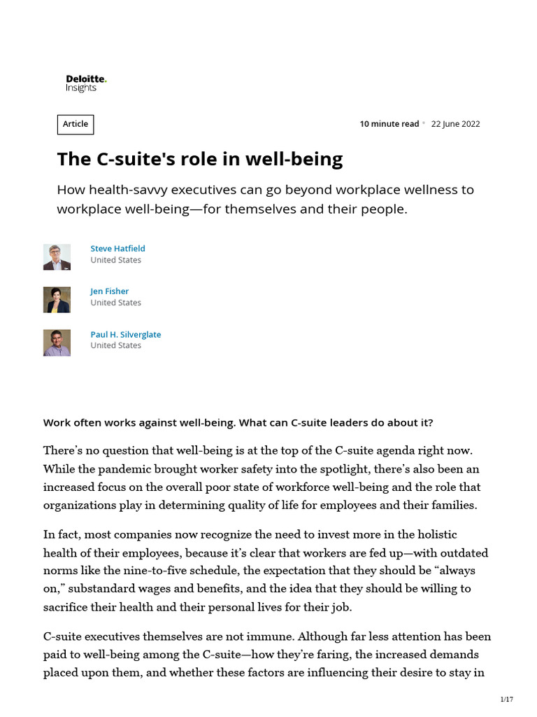 The C-Suite and Workplace Wellness. Deloitte Insights 2022 | PDF ...