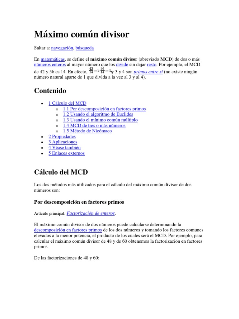 Máximo Común Divisor | PDF | Aritmética | Objetos matemáticos