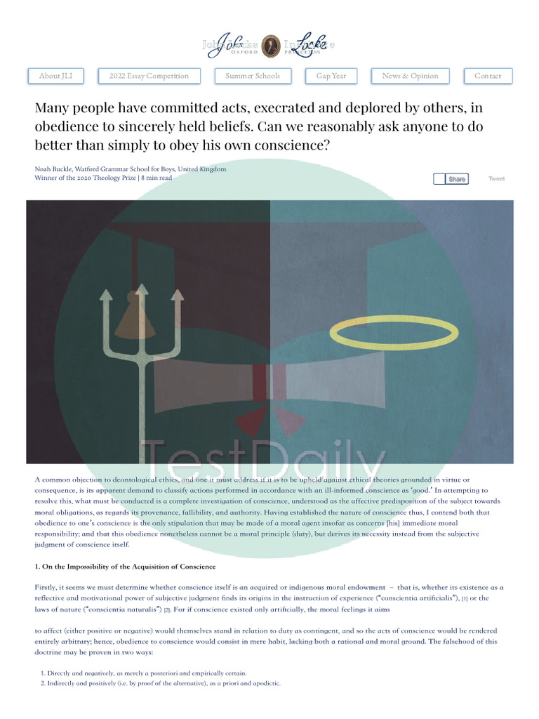 TestDaily分享-2020 First Prize Theology Essay | PDF | Conscience | Free Will