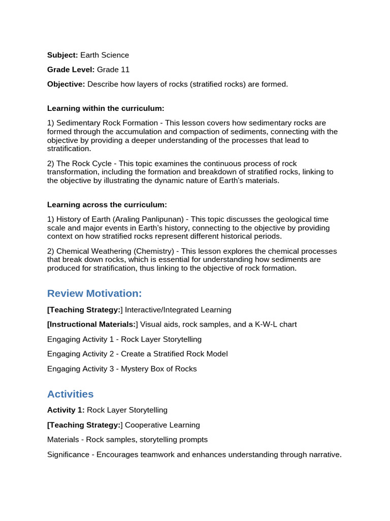 Lesson - Plan - Earth Science | PDF | Rock (Geology) | Geology