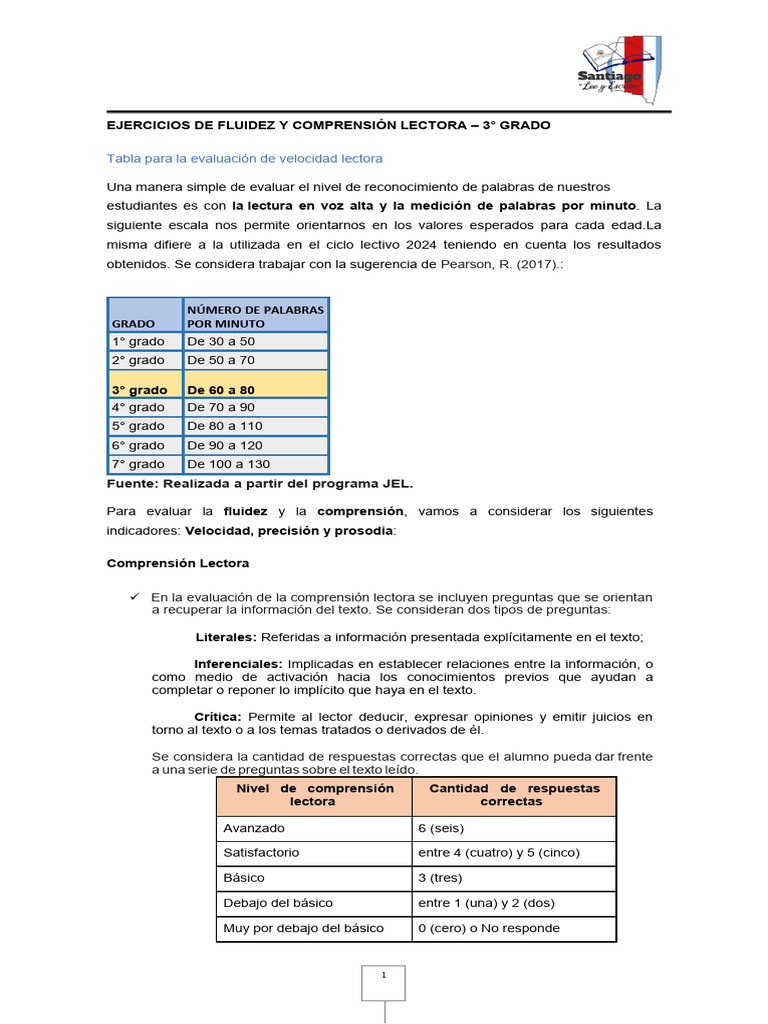 3°-Cartilla 1-EJERCICIOS DE FLUIDEZ Y COMPRENSION LECTORA | PDF ...