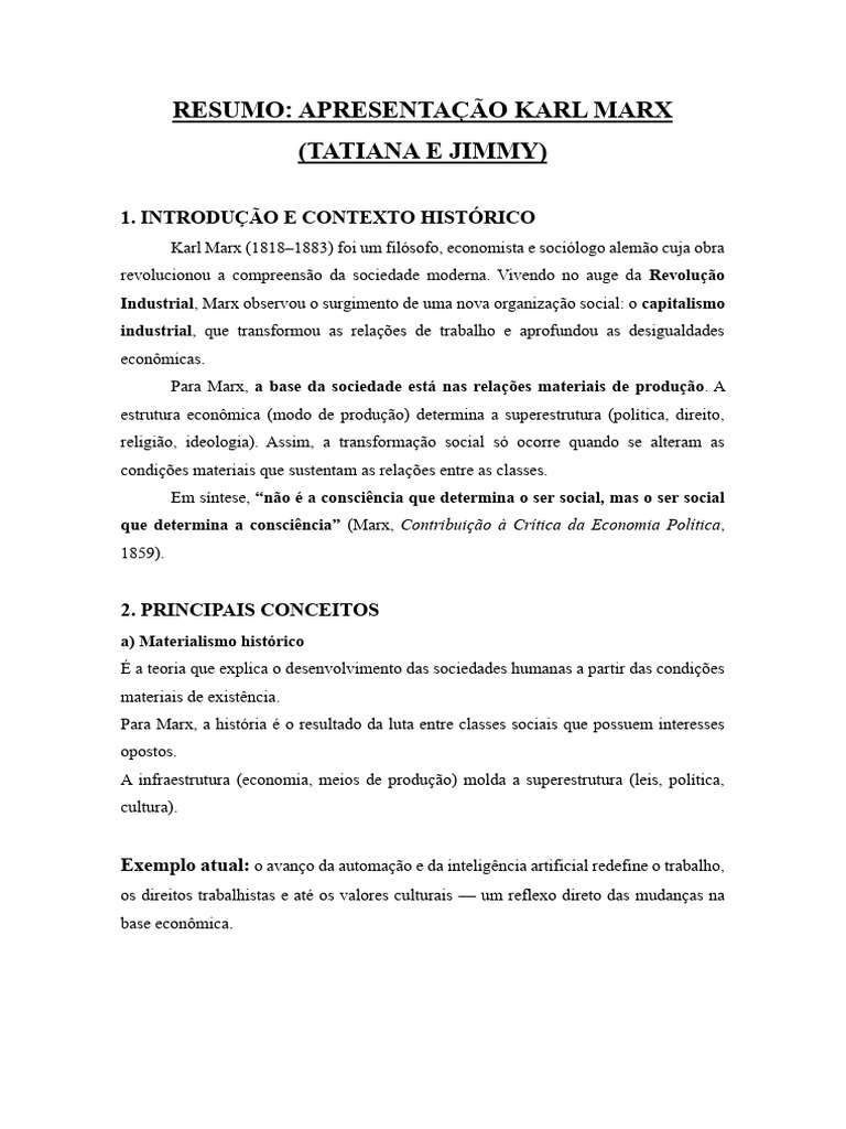Karl Marx - Resumo Apresentação - Tatiana e Jimmy | PDF | Sociologia ...