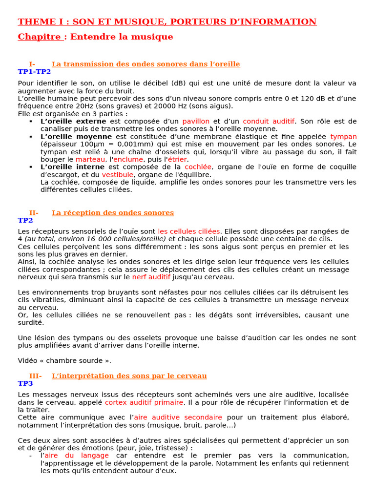 Anatomie de l'ouïe et perception sonore | PDF | Oreille | Son