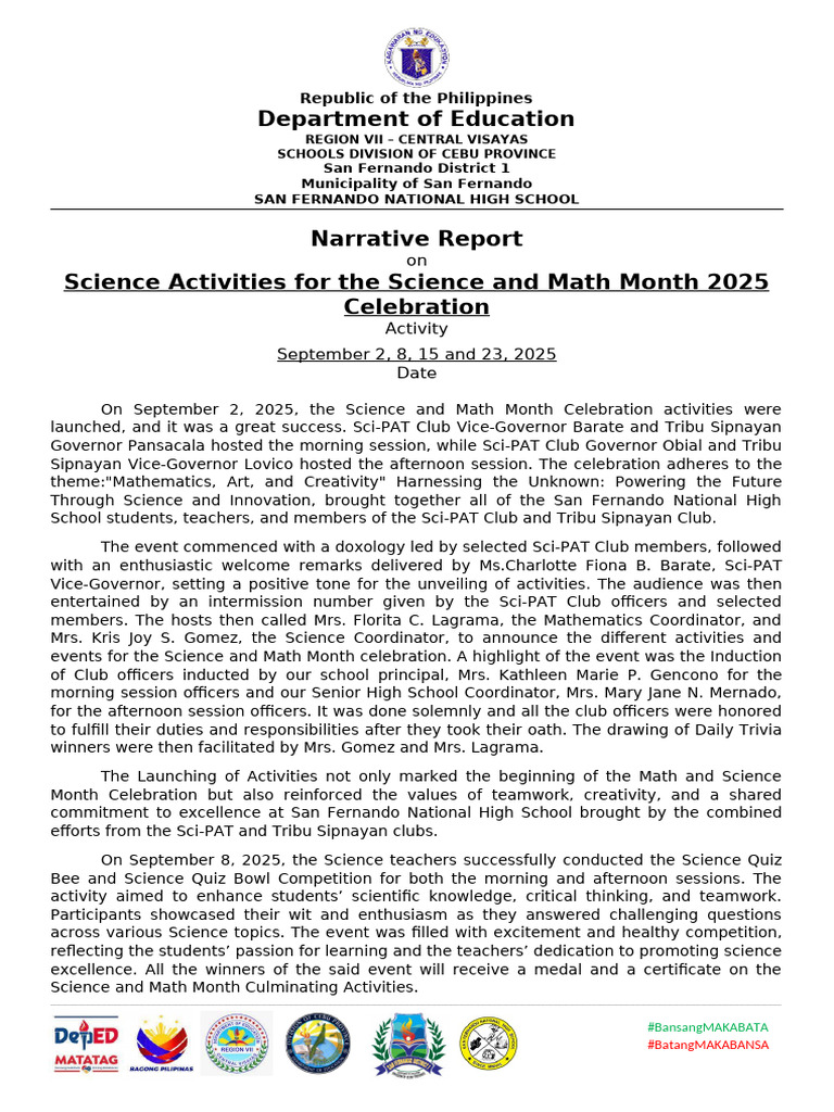 Narrative Report SMM 2025 | PDF | Science | Creativity