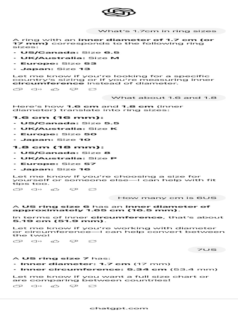 1.7cm Ring Size Conversion | PDF
