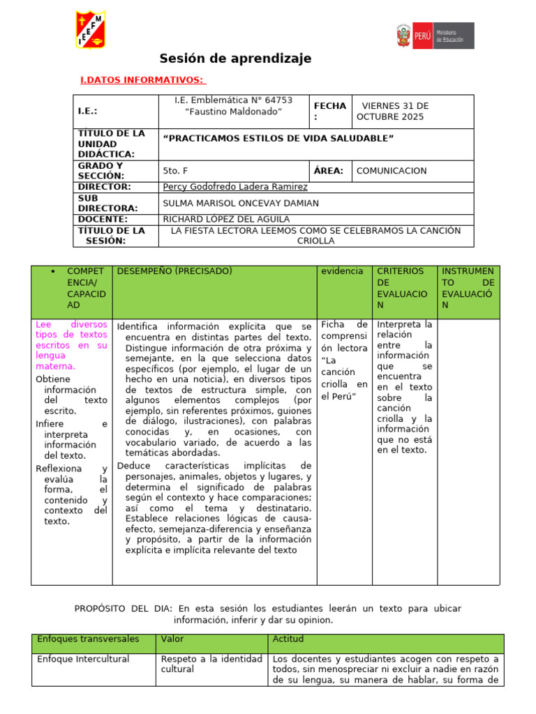 Sesion de La Fiesta Lectora | PDF | Comprensión lectora | Conceptos ...