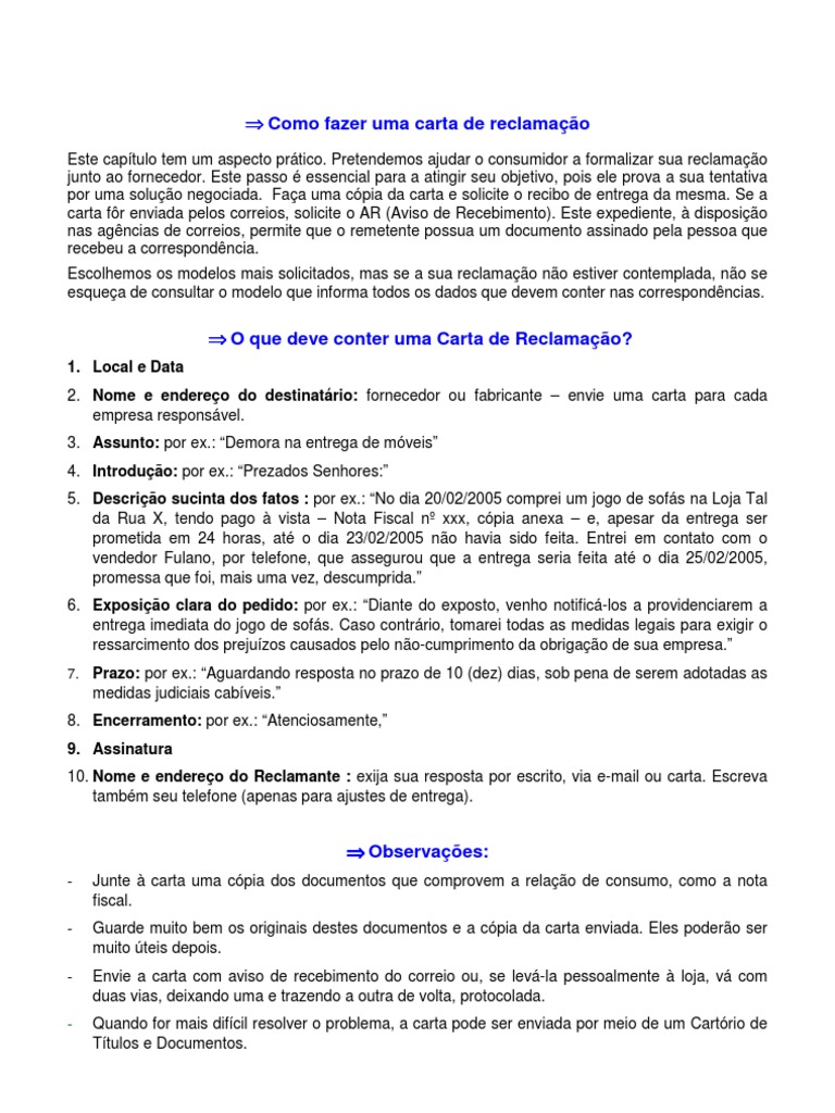 Como Fazer Um Carta de Reclamacao | PDF