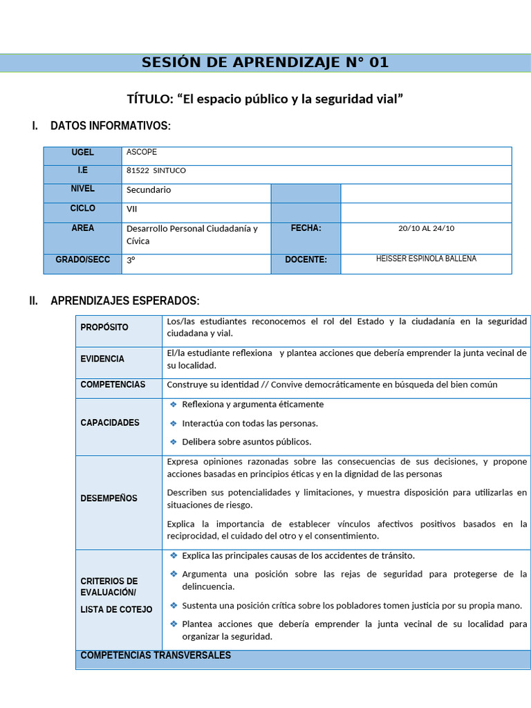 SESIÓN 01- (3° grado) - DPCC | PDF | Aprendizaje | Valores
