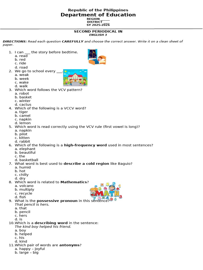 English 3 Periodical Exam Guide | PDF | Sentence (Linguistics) | Grammar