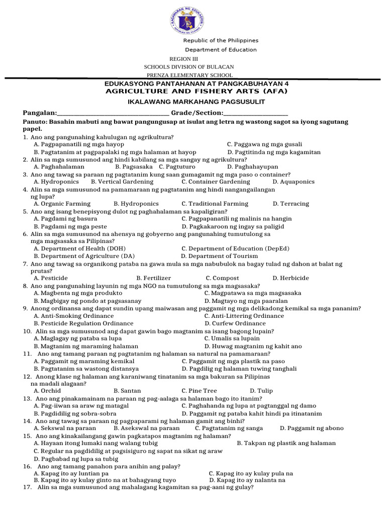 Second Periodical Test Epp 4 Afa | PDF