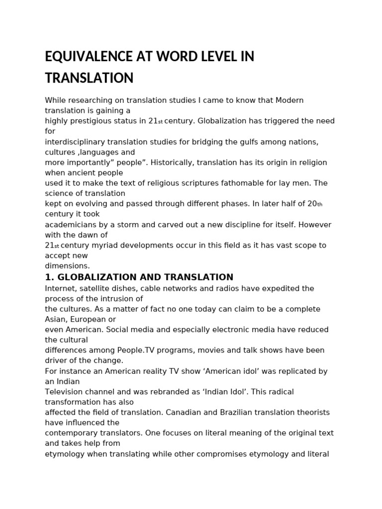 Word-Level Equivalence in Translation | PDF | Translations | Linguistics