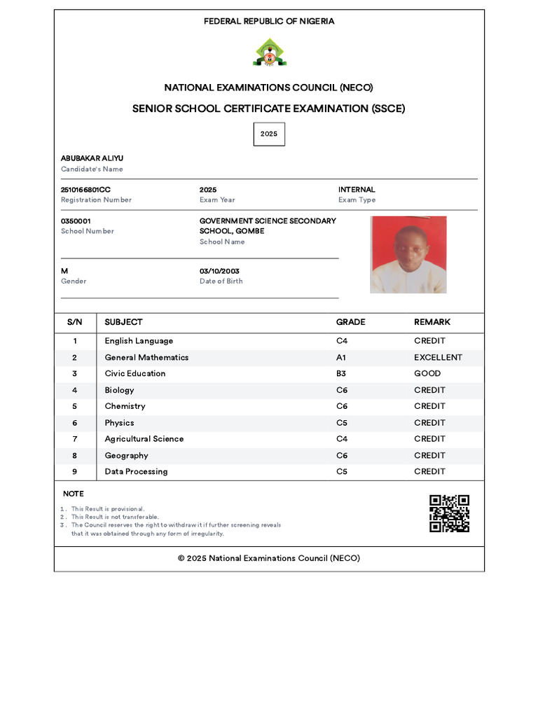 NECO Results Portal | PDF
