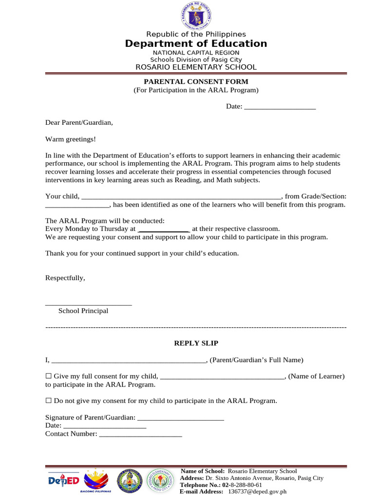 2025 Aral Parents Consent | PDF
