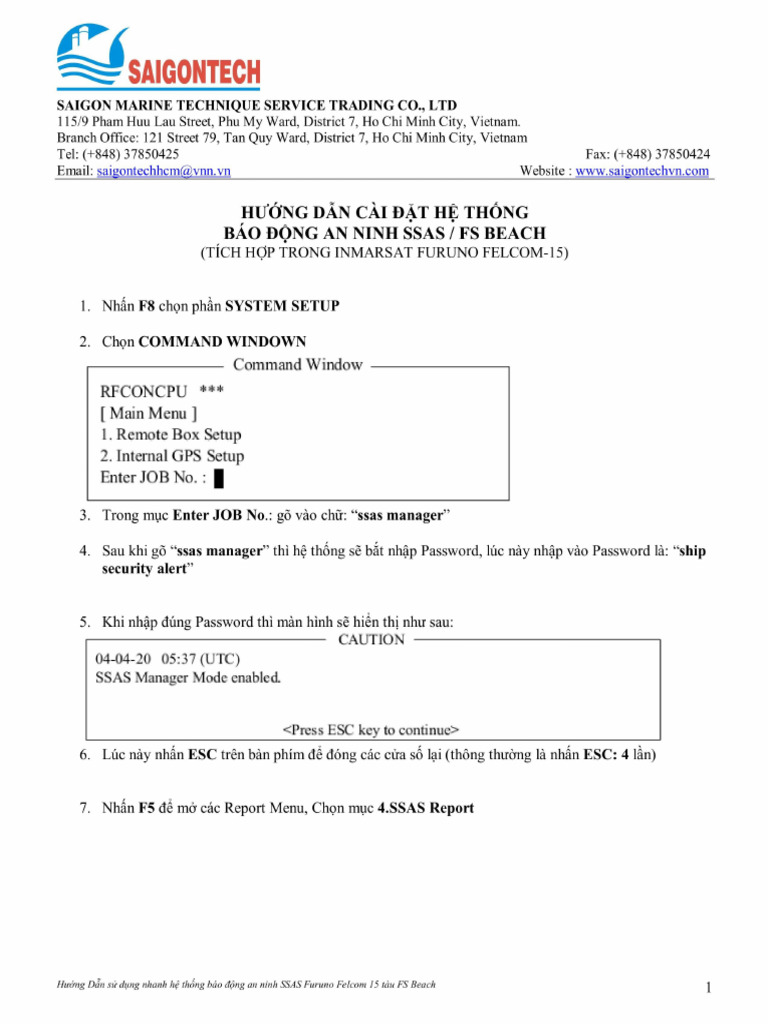 Huong Dan Cai Dat He Thong SSAS Furuno Felcom 15 | PDF