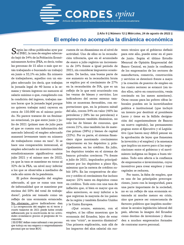 El Empleo No Acompana La Dinamica Economica | PDF | Empleo | Inflación