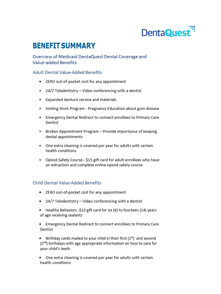 Medicaid DentaQuest Dental Benefits Overview | PDF