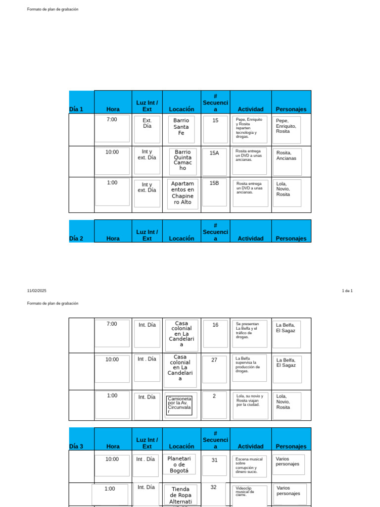 Plan de Rodaje | PDF