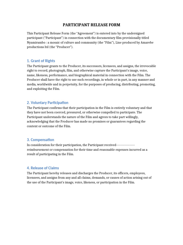Participant Release Form for Film | PDF