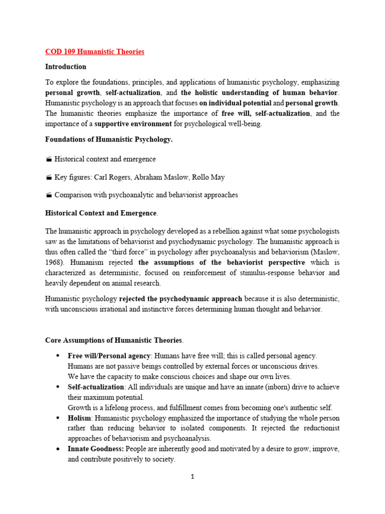Humanistic Theories Merged | PDF | Humanistic Psychology | Self ...