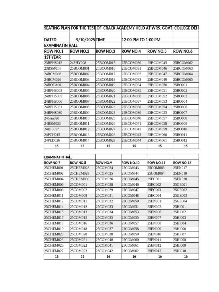 Crack Academy Test Seating Plan | PDF