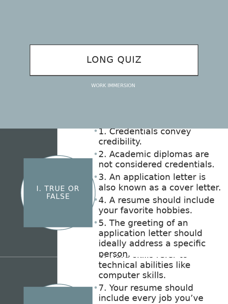 Work Immersion Quiz on Credentials | PDF | Résumé | Credential