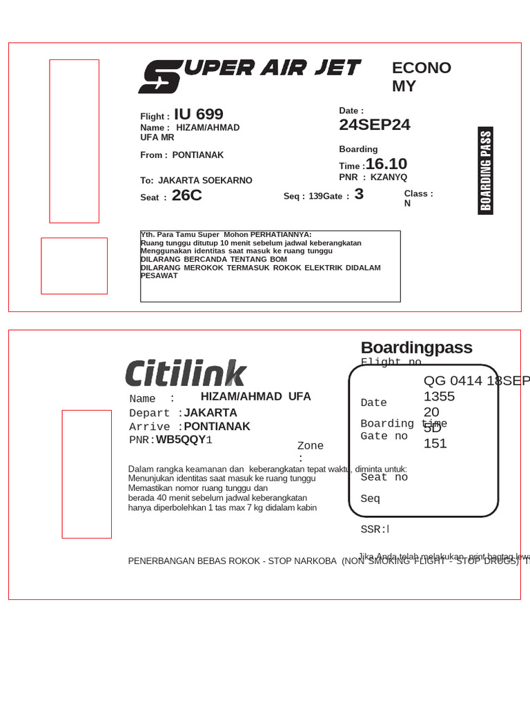 Contoh Boarding Pass Super Air Jet | PDF