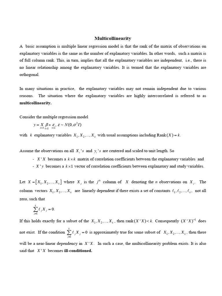 Multicollinearity Phase One in Linear Models I | PDF ...