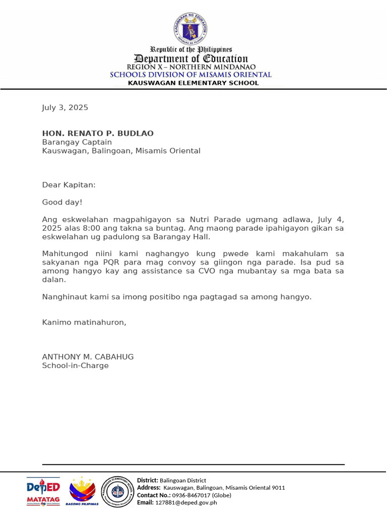 Letter To Capitan - Brigada | PDF