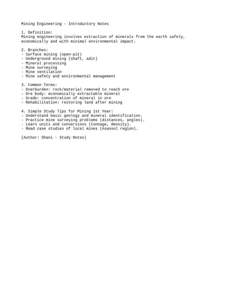 01 Mining Engineering Intro | PDF