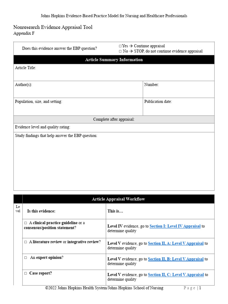 Johns Hopkins Nonresearch Evidence Appraisal Tool | PDF | Evidence ...