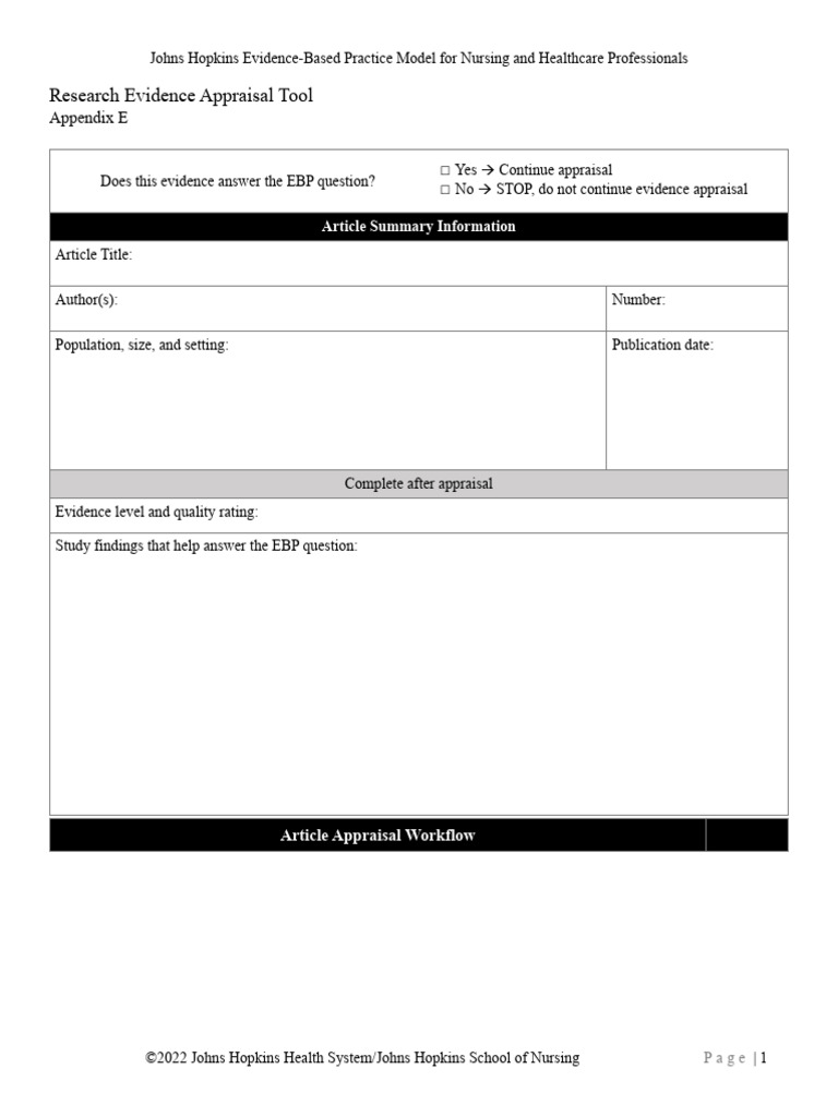 Johns Hopkins Evidence Appraisal Tool | PDF | Quantitative Research | Data