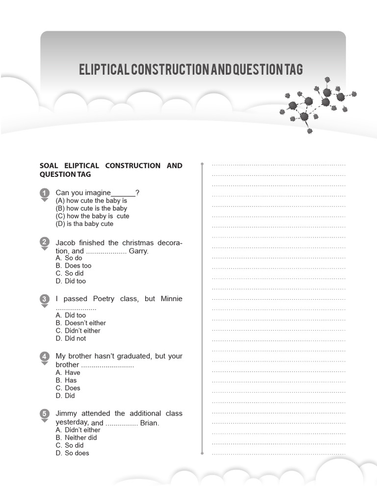 Elliptical Construction & Question Tags Quiz | PDF