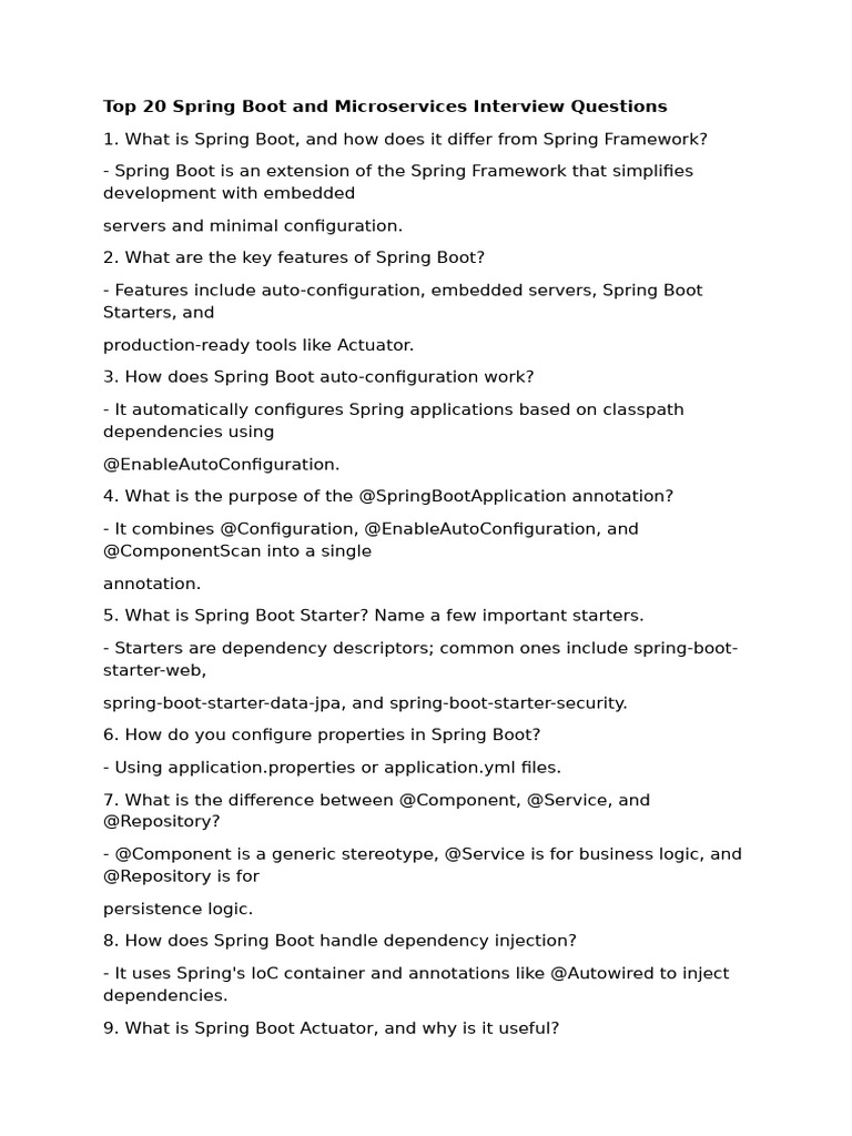Top 20 Spring Boot and Microservices Interview Questions | PDF ...