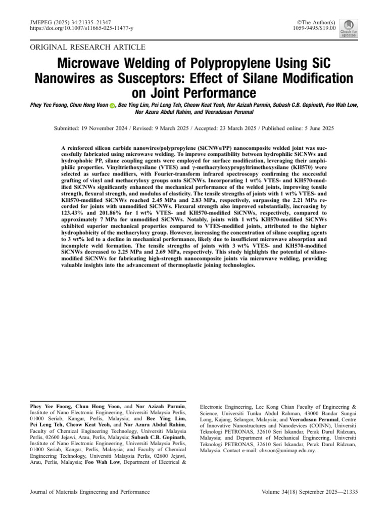 Microwave Welding of Polypropylene Using SiC Nanowires as Susceptors ...