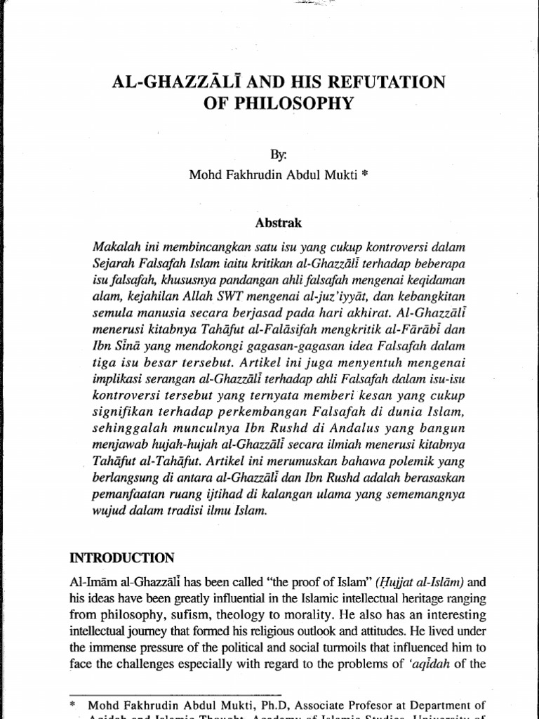 Al-Ghazali & His Philosophy | PDF | Nous | Islamic Philosophy