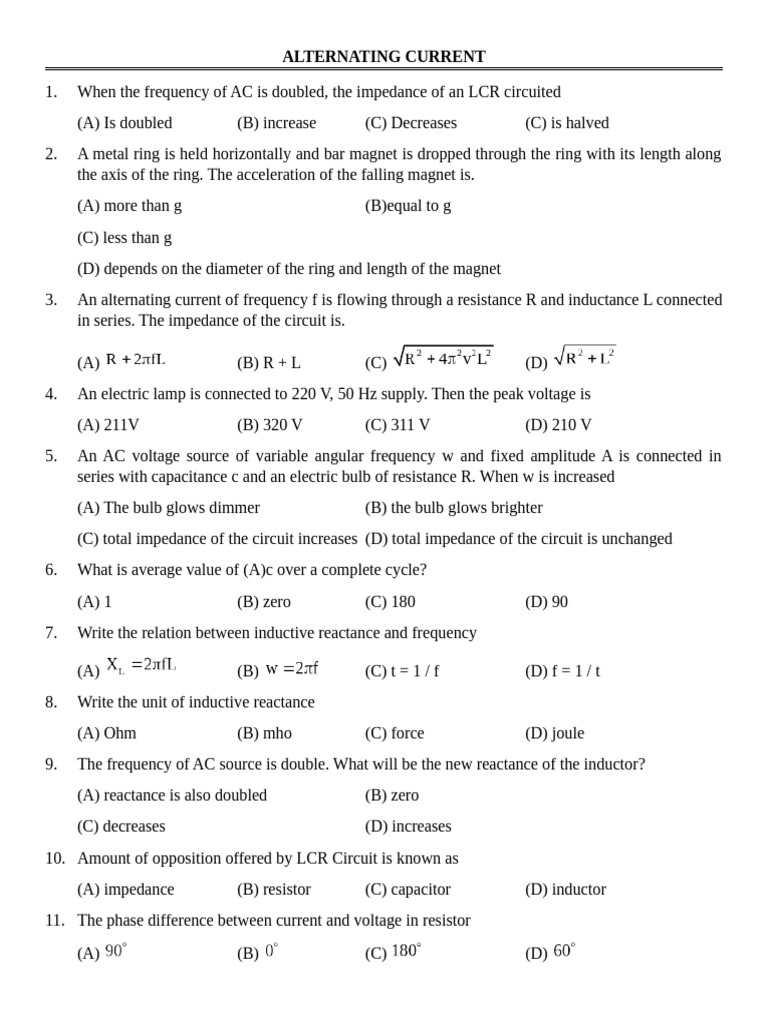 AC Circuit Concepts and Quiz Answers | PDF | Inductor | Electrical ...